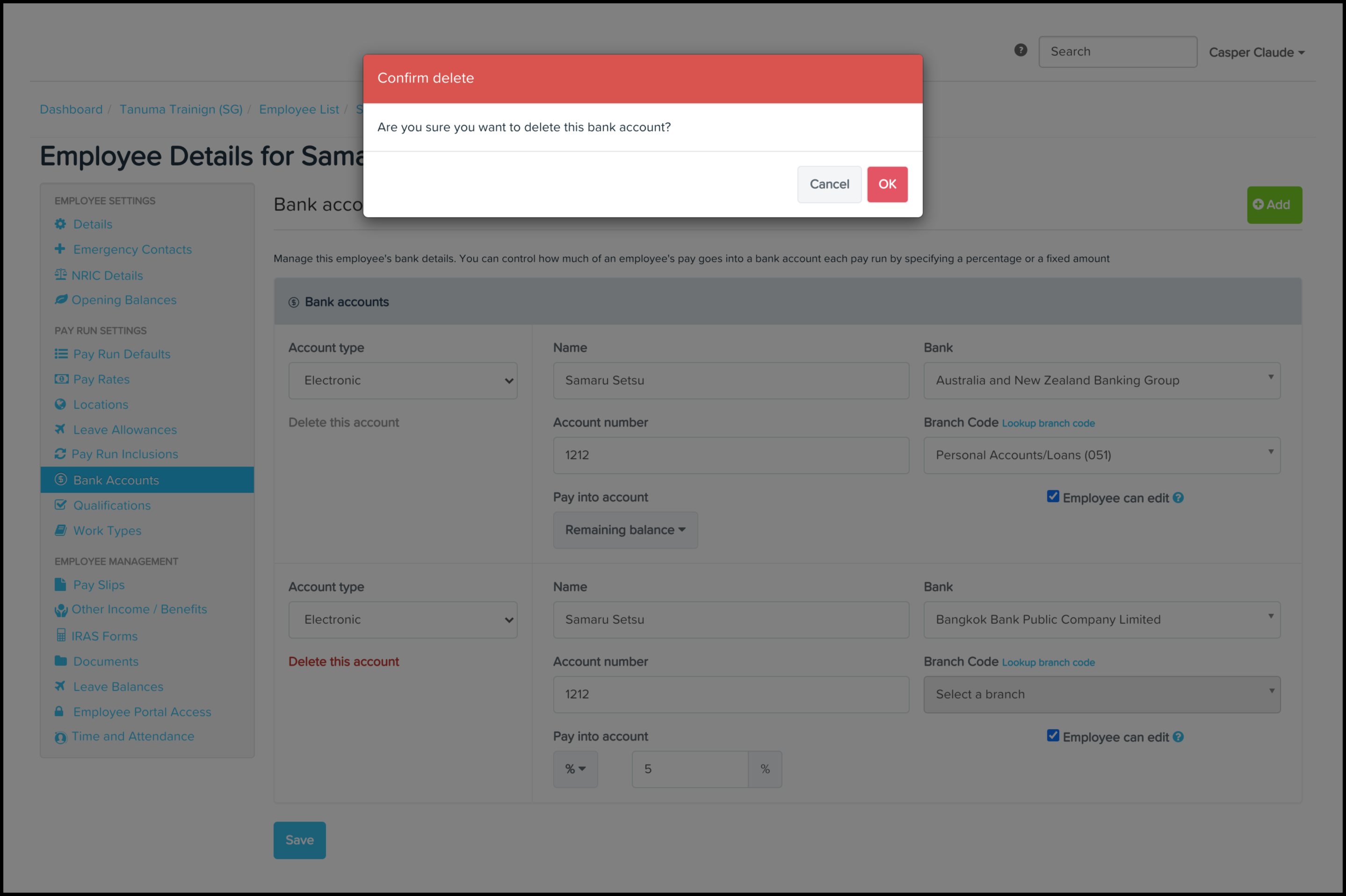 Employee bank accounts | Payroll Web Platform – Employment Hero Help ...
