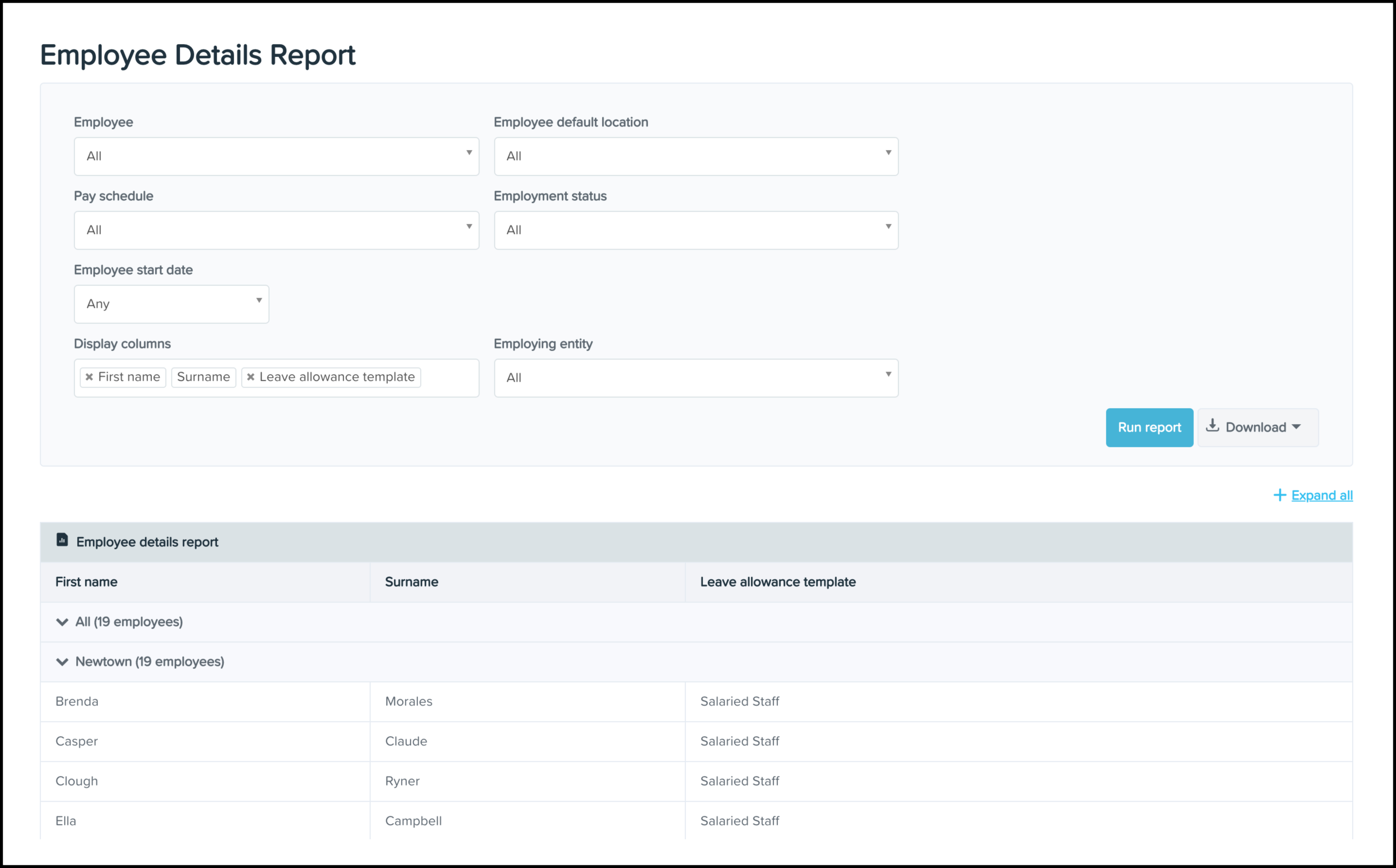 Payroll platform: Building an assigned leave allowance template report ...