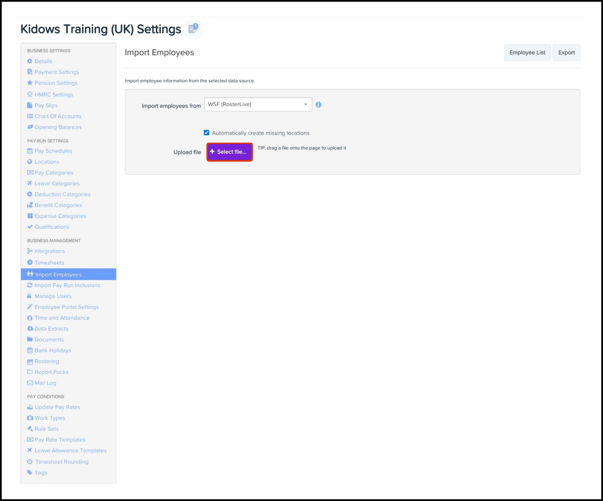 Payroll FAQ: How do I import my employees from WSF Roster Live – EH ...