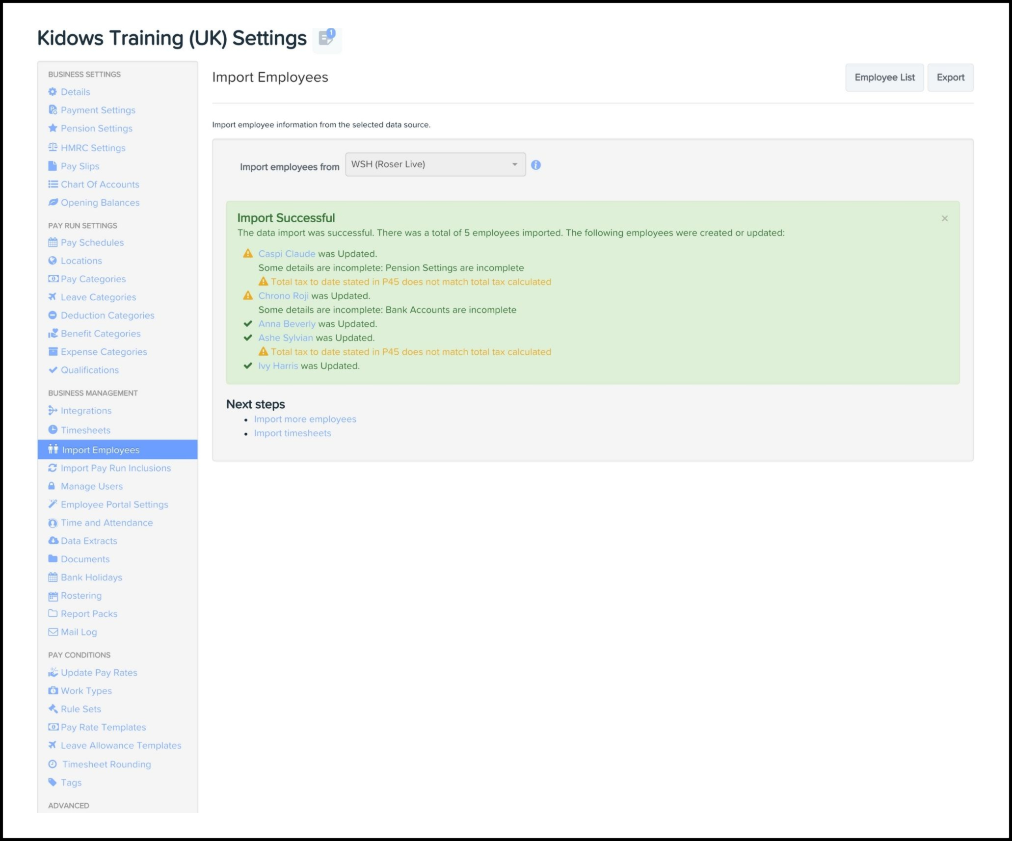 Payroll FAQ: How do I import my employees from WSF Roster Live – EH ...