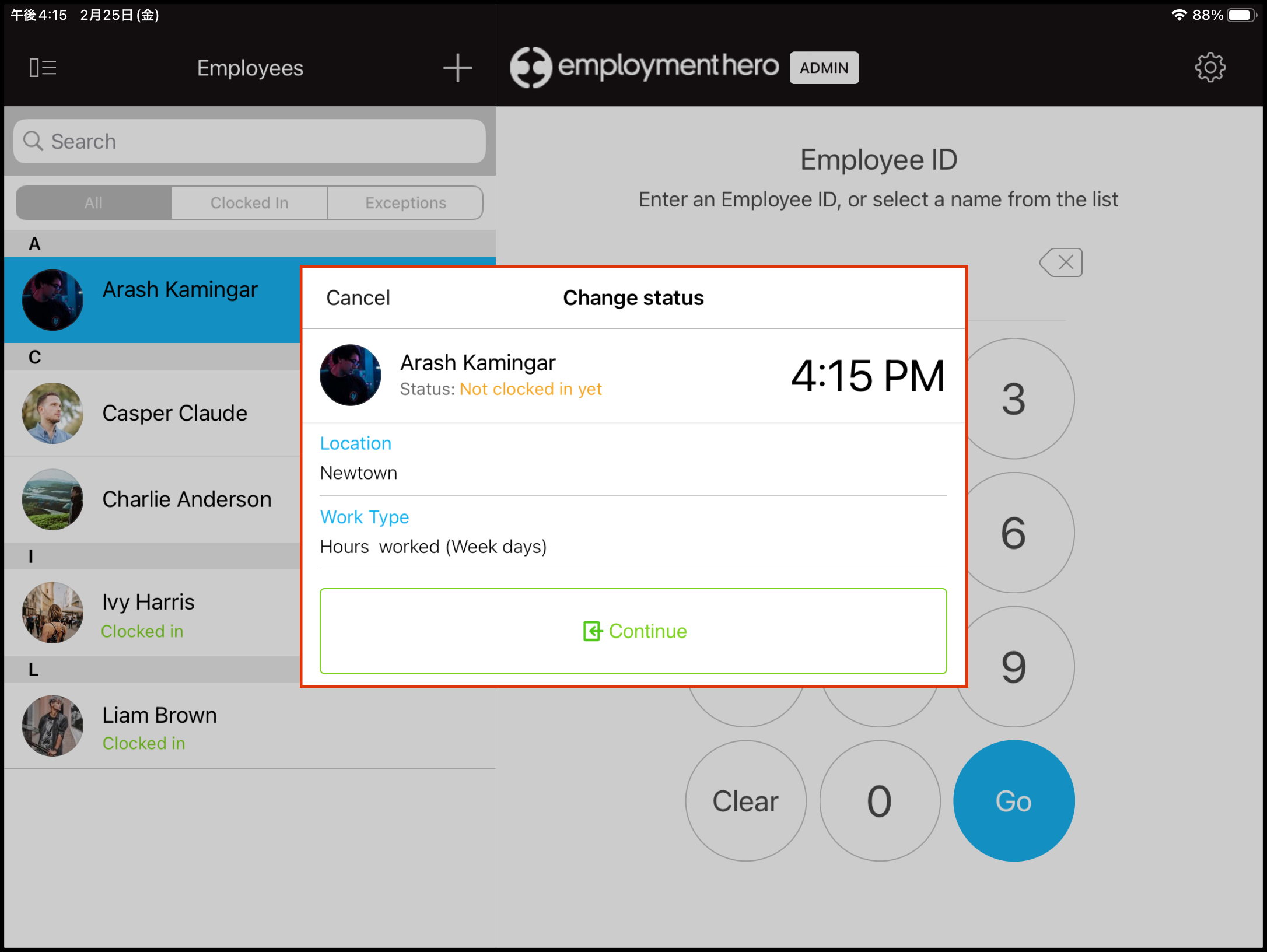 As an admin, how do I start an employee's shift at a specified time ...